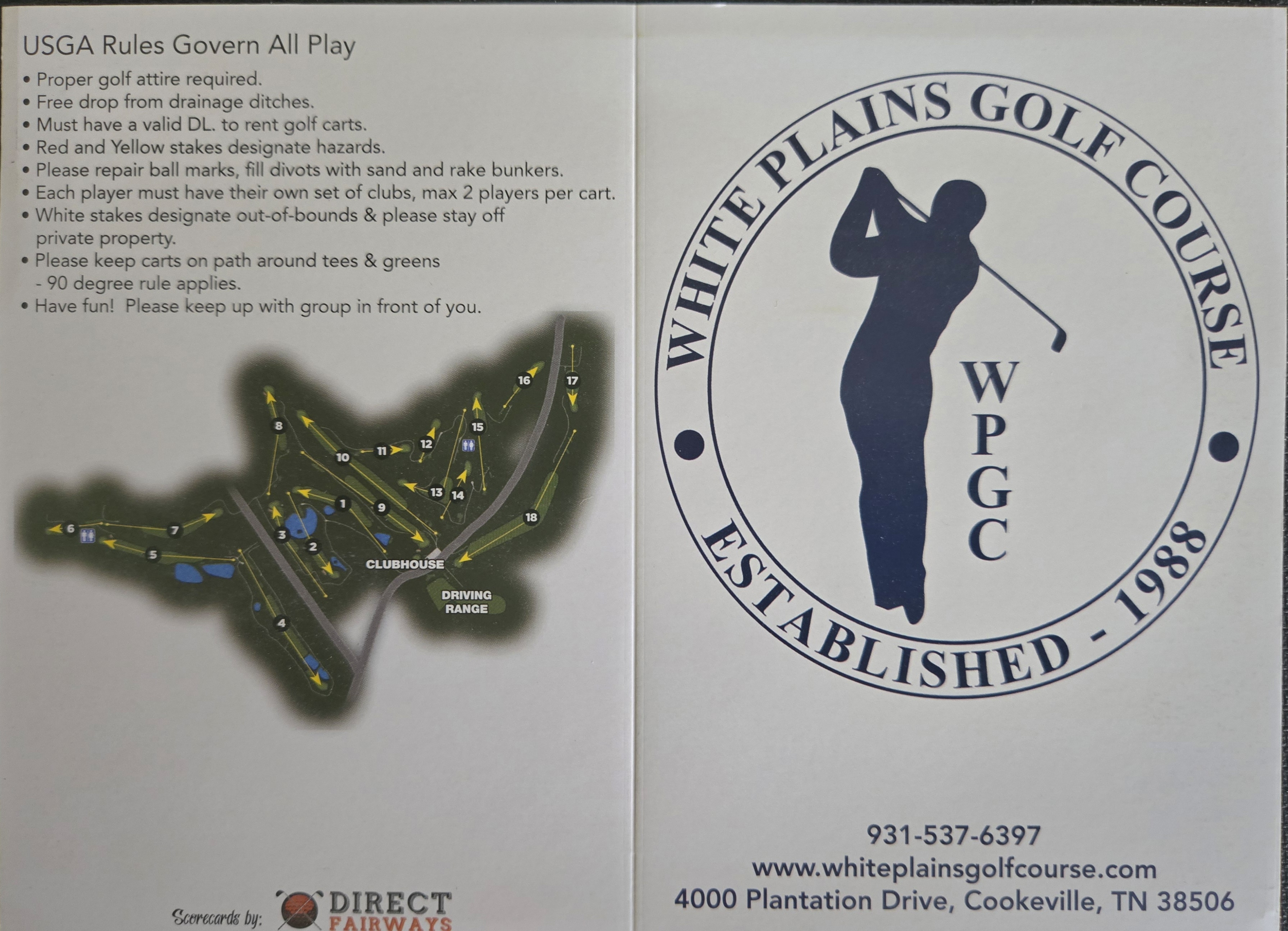 Scorecard - White Plains Golf Course